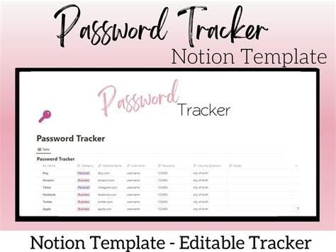 password tracker notion template password template password keeper
