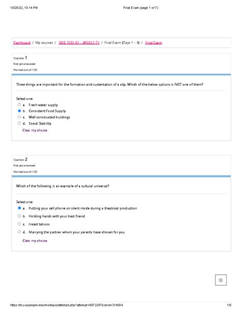 Final Exam Page 1 Of 7 Question 1 Not Yet Answered Marked Out Of 1