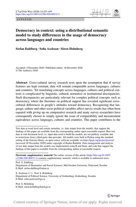 Pdf Democracy In Context Using A Distributional Semantic Model To