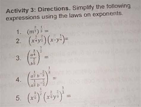 Solved Activity 3 Directions Simplify The Following Expressions
