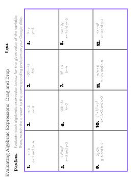 Evaluating Algebraic Expressions Drag And Drop By Tes Teaches Math