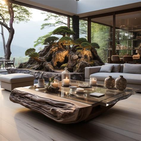 There Is A Large Glass Table With Candles On It In A Living Room