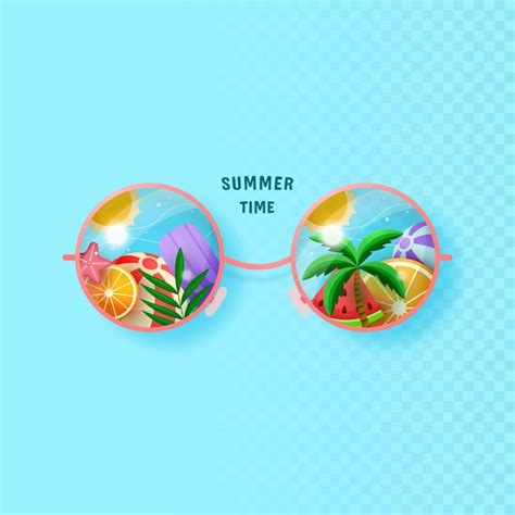 Premium Vector Summer Glasses With Palm Tree Beach Ball Orange