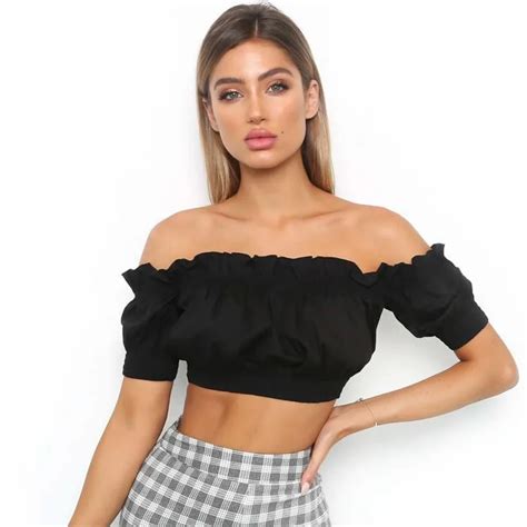 2018 Sexy Strapless Off Shoulder Tee Tops Summer Short Sleeve Beach T