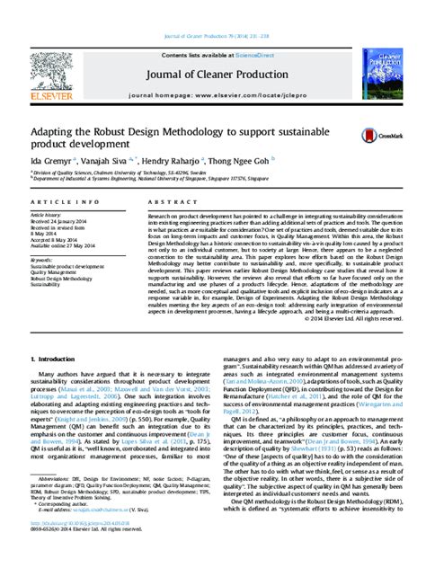 Pdf Adapting The Robust Design Methodology To Support Sustainable