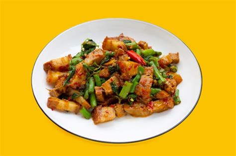 Premium Photo Spicy Stir Fried Crispy Pork With Holy Basil