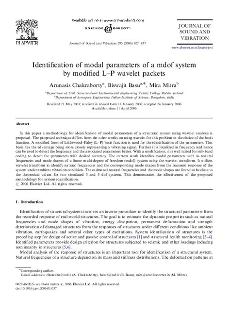 Pdf Identification Of Modal Parameters Of A Mdof System By Modified L