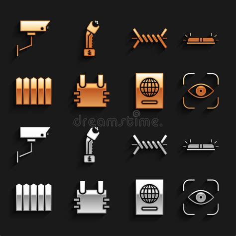 Set Bulletproof Vest Flasher Siren Eye Scan Passport Garden Fence Wooden Barbed Wire