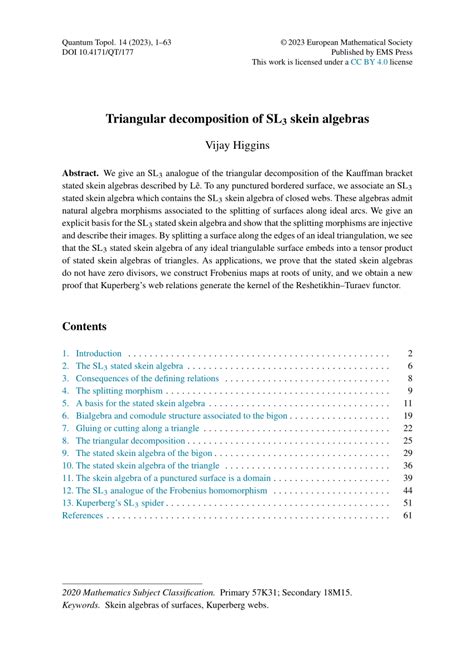 Pdf Triangular Decomposition Of Mathrm{sl} 3 Skein Algebras