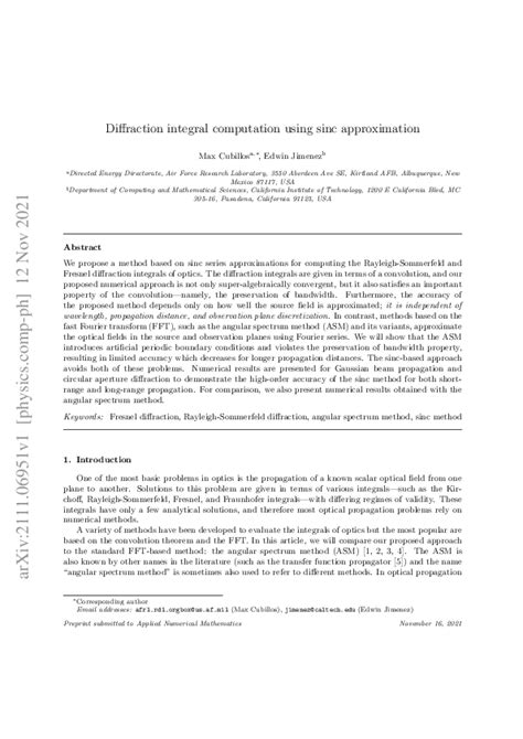 pdf diffraction integral computation using sinc approximation
