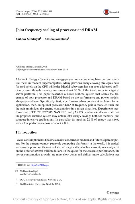 Joint Frequency Scaling Of Processor And Dram Request Pdf