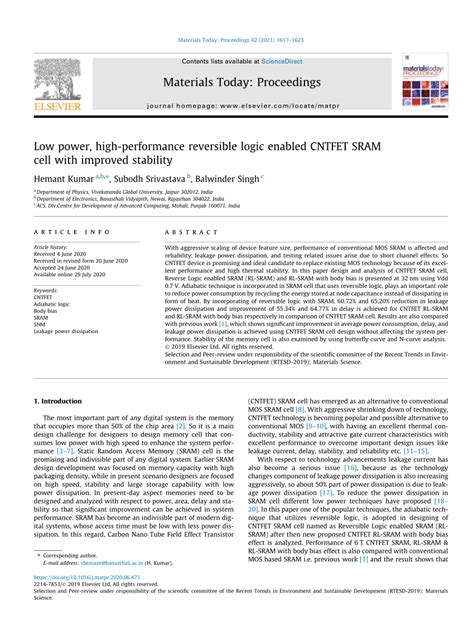 Pdf Low Power High Performance Reversible Logic Enabled Cntfet Sram