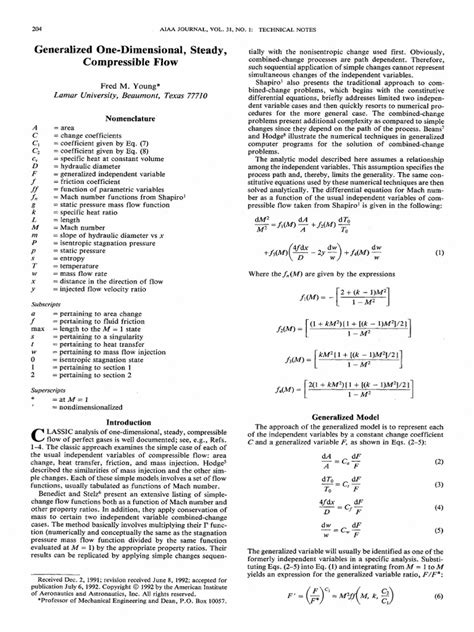 Generalized One Dimensional Steady Compressible Flow Pdf Fluid Dynamics Applied And