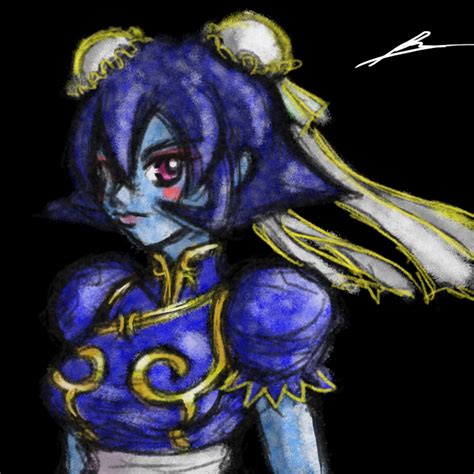 Safebooru 1girl Bangs Black Background Blue Hair Blue Skin Blush