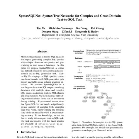 Syntaxsqlnet Syntax Tree Networks For Complex And Cross Domain Text To