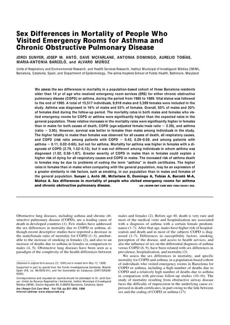 Pdf Sex Differences In Mortality Of People Who Visited Emergency Rooms For Asthma And Chronic