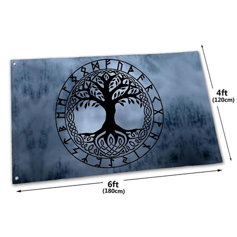 Yggdrasil Tree Runes Flag Viking Tree Of Life Flags Norse Mythology