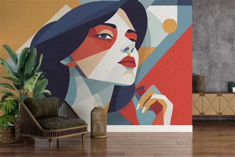 3d Wall Murals Girl With Geometric Details Nr W02052 Uwalls