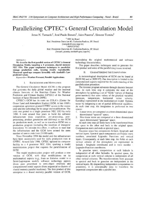 Pdf Parallelizing Cptec S General Circulation Model