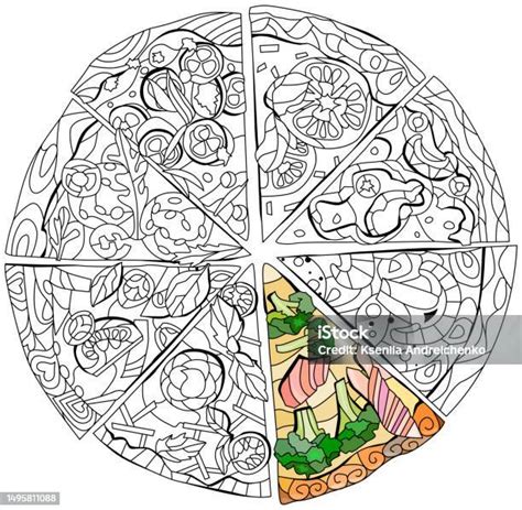 피자 조각 세트 색칠을 위한 장식용 벡터 그림 색상 및 윤곽선 세트 T 셔츠에 대한 스톡 벡터 아트 및 기타 이미지 T 셔츠 개념 고추류 Istock