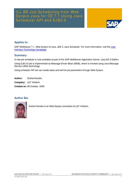 Job Scheduling From Web Dynpro Java For Ce 71 Using Java Scheduler Api