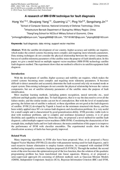A Research Of Mm Svm Technique For Fault Diagnosis Scientificnet