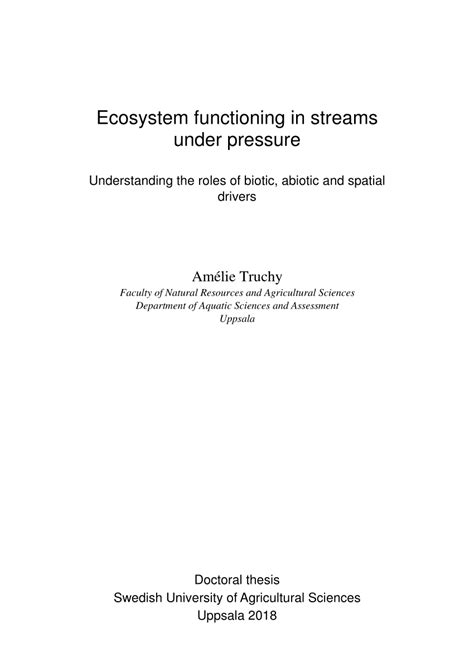 Pdf Ecosystem Functioning In Streams Under Pressure Understanding