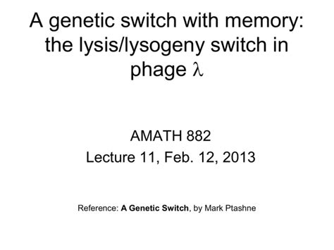 The Lysis Lysogeny Switch In Phage Lambda
