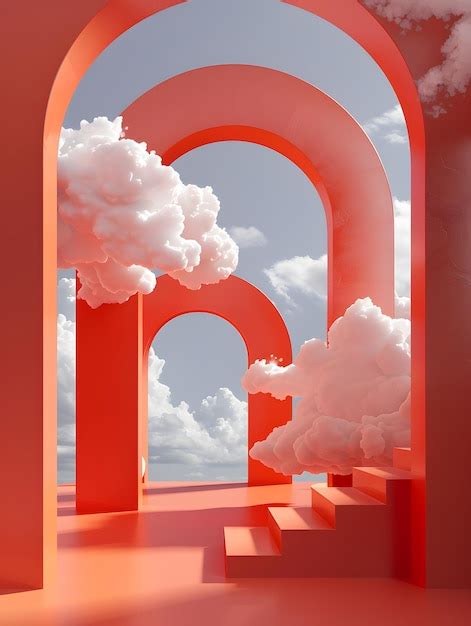 Abstract 3d Render Of Arched Structures And Clouds Premium Ai