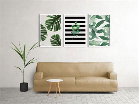 Quadro Folhas Sala Quarto Escritório Trio Completo 30x42 Branco