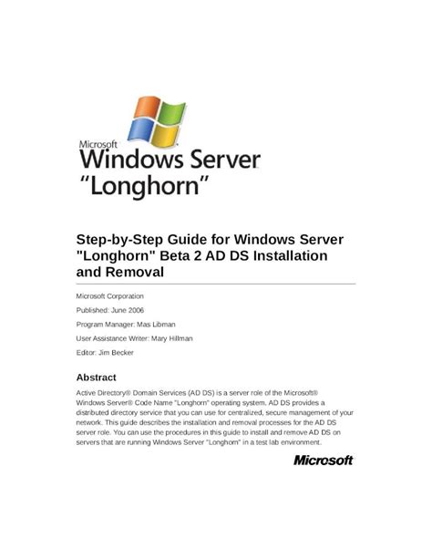 Doc Amss Windows Server Longhorn Active Directory Installation And