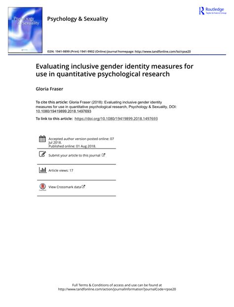 Pdf Evaluating Inclusive Gender Identity Measures For Use In Quantitative Psychological Research
