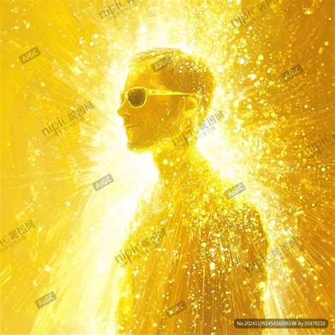 Ai创作图vr科技人类 精神的光芒 黄色超现实 特效 类人生命 意识起源 金色特效 虚拟的形象 光脑壳 灵性的阶段 意识奥秘 智慧光芒 人物特效 灵魂探索的景象 发光人物效果 昵图网