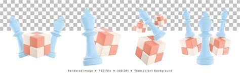 큐브 퍼즐이 있는 체스 조각 아이콘의 3d 렌더링 세트 프리미엄 Psd 파일