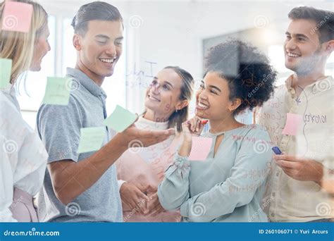 Sticky Note Strategy And Teamwork Of Business People In Office On