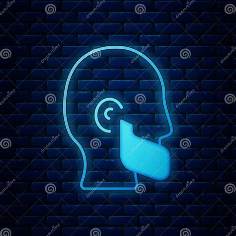 Glowing Neon Mustache And Beard Icon Isolated On Brick Wall Background