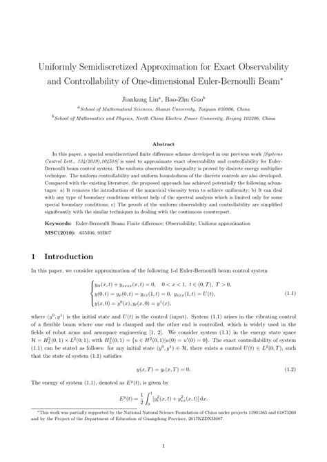 PDF Uniformly Semidiscretized Approximation For Exact Observability And Controllability Of One