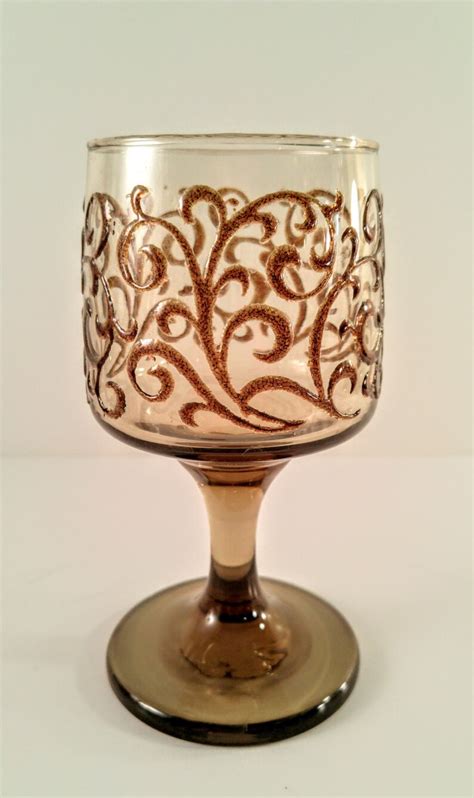 Libbey Prado Smoke Brown Filigree Pedestal Wine Glasses Set Etsy