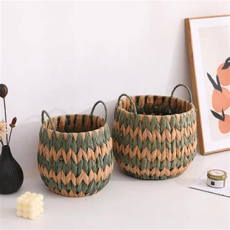 Kit Cestos De Palha Natural Vaso Cachepo Cesto Organizador De Palha Cesto De Vime Cesta