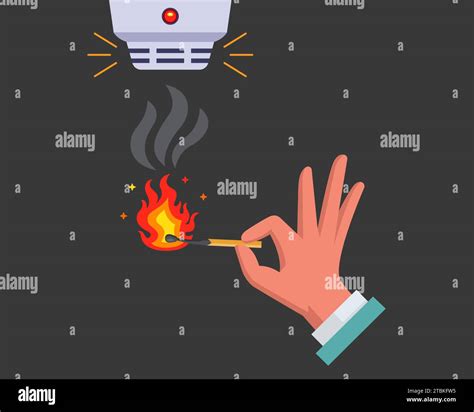 Fire Sensor Hand With A Match Flat Vector Illustration Stock Vector