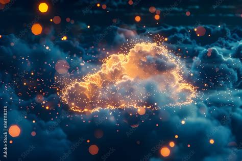 Fire Explosion With Smoke On Abstract Cloud Computing Structure The