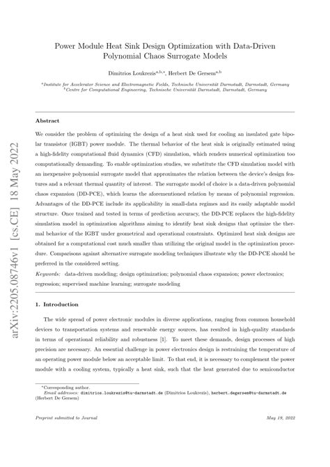 Pdf Power Module Heat Sink Design Optimization With Data Driven Polynomial Chaos Surrogate Models