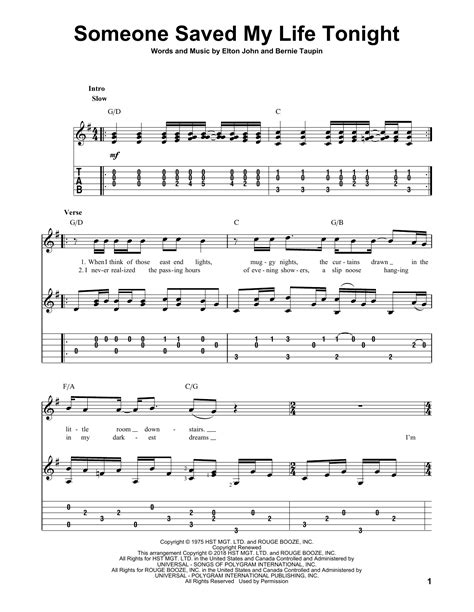 Someone Saved My Life Tonight By Elton John Solo Guitar Guitar