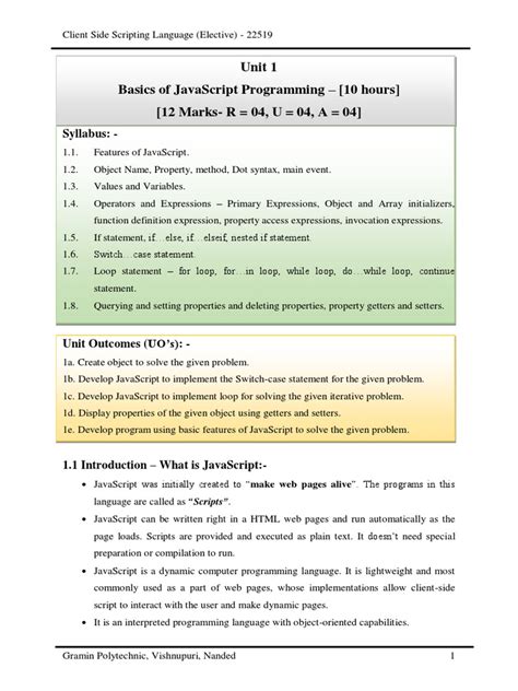 Client Side Scripting Language 22519 Ifinal Pdf Control Flow