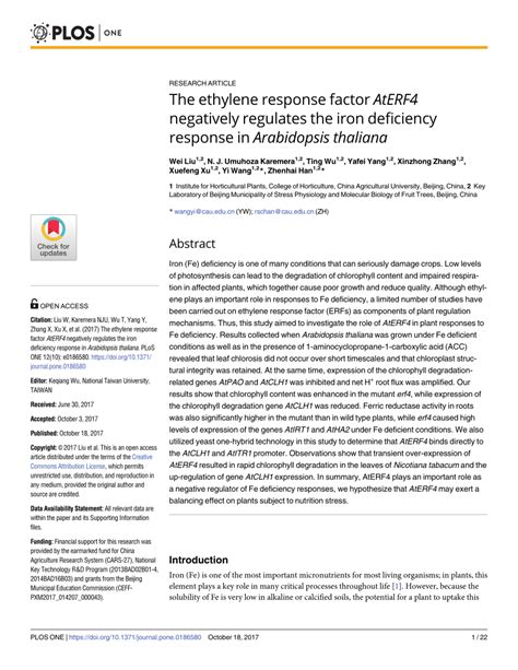 Pdf The Ethylene Response Factor Aterf4 Negatively Regulates The Iron