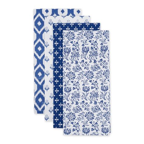 Assorted Blue Market Dishtowel Set Of 4