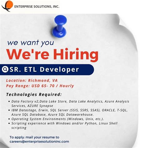 Hiring Etldeveloper Dataengineering Azuredatafactory Sqlserver