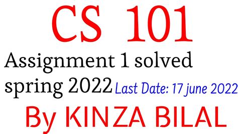 Cs101 Assignment 1 Spring 2022 Kinza Bilal Youtube