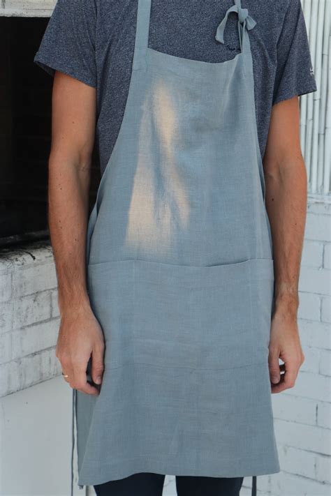 Natural Linen Kitchen Apron Apron With Pockets Linen Etsy