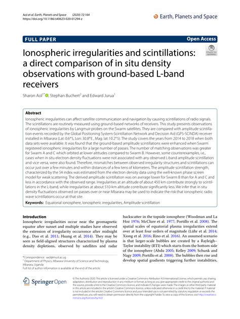 Pdf Ionospheric Irregularities And Scintillations A Direct Comparison Of In Situ Density